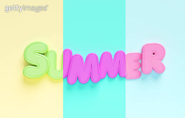 Colorful word Summer on a bright multicolored background. 3D ...