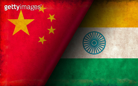 Grunge country flag illustration / China vs India (Political or ...