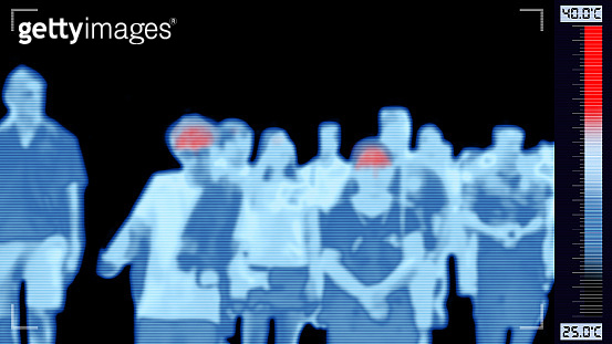 Thermoscan Infrared Camera scanning people who have fever, showing red ...
