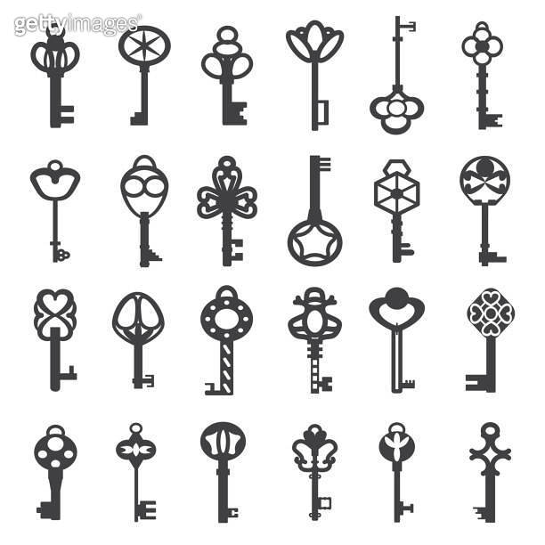 Vintage antique key collection. Set of old victorian keys black ...