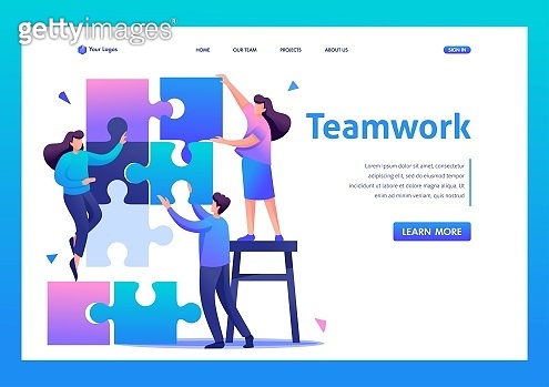 People connecting puzzle elements, teamwork, cooperation, partnership ...