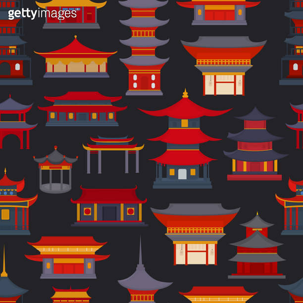 Seamless patterns of Chinese buildings and temples 이미지 (1222360796 ...