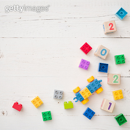 New Cubes with numbers 2021! Colorful plastic and wooden cubes with ...
