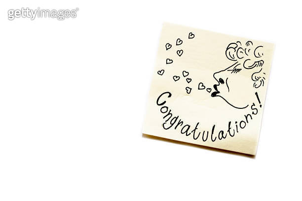 Congratulation, a girl's face and an air kiss. Marker drawing ...