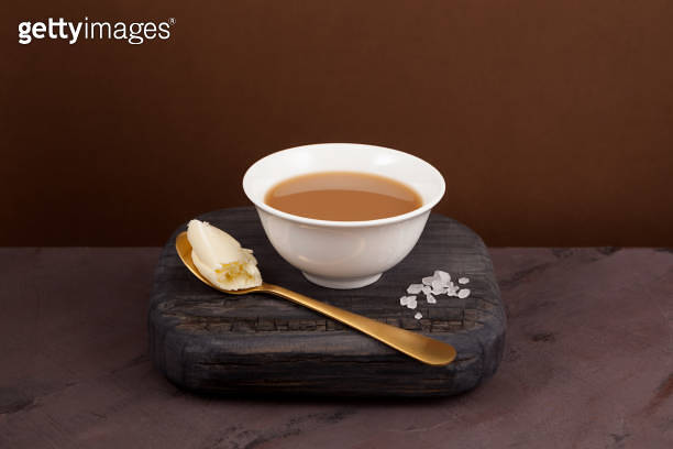 Yak Butter Tea, known as "Po Cha", a traditional Tibetan drink made if ...