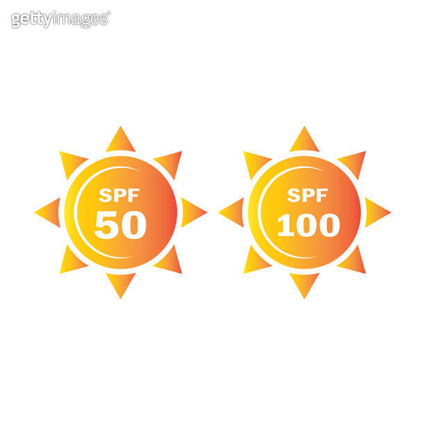Spf stamp 50 and 100, UV protection. 이미지 (1254041190) - 게티이미지뱅크