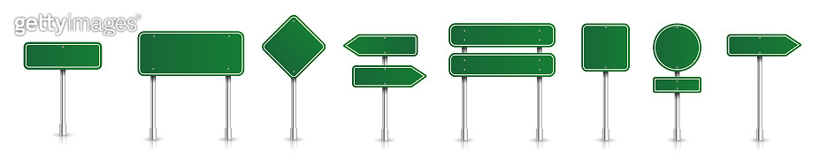 Set of green road signs. Directional signs. Realistic style. Vector ...