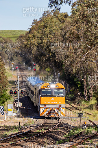The Overland Train from Melbourne to Adelaide in rural South Australia ...