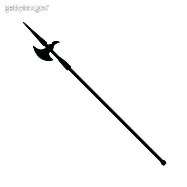 Medieval war type of weapon, concept icon pike halberd axe old cold weaponry black silhouette ...