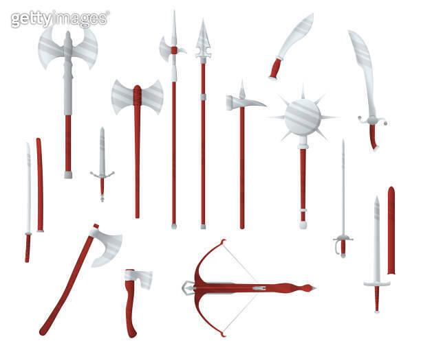 Medieval war type of weapon, set concept icon crossbow, sword, axe ...