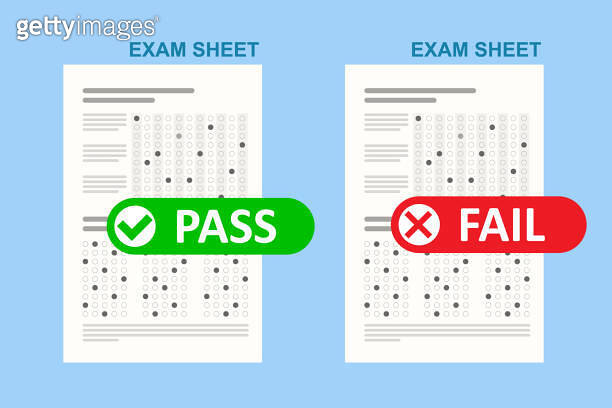Exam test pass or fail. School and Education. Test score sheet with ...