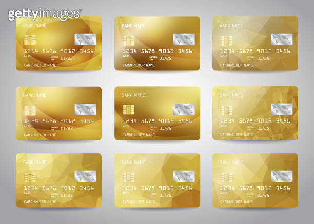 Gold credit cards set with colorful abstract golden design background ...
