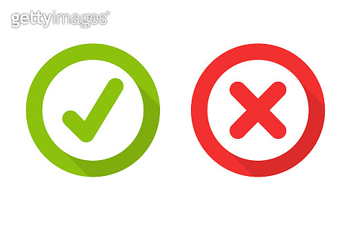 Green check mark and red wrong On the checked box. True or false ...
