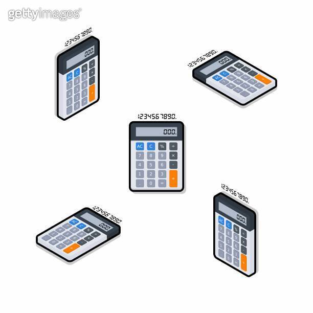 Calculator and Digital number Isometric & Flat Black Stroke and Shadow ...