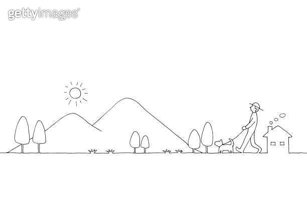 Line drawing of country landscape 이미지 (1252645350) - 게티이미지뱅크