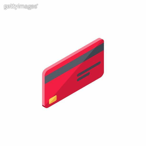 Credit card Red right view - White Background icon vector isometric ...