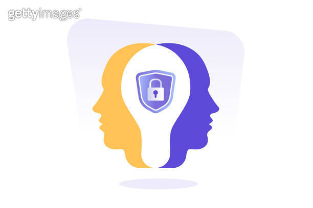 Human heads silhouette with lock icon. Cognitive psychology or ...