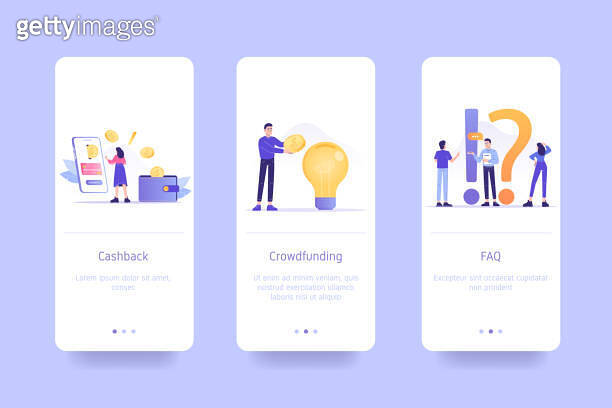 Mobile application design template set for Cashback, Crowdfunding and ...