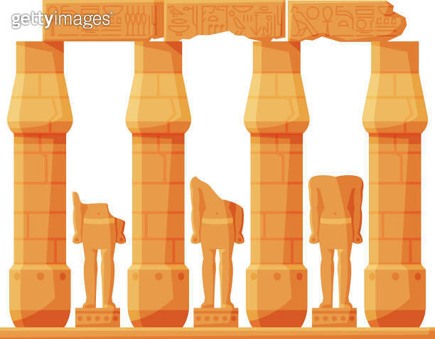 Ancient Egypt Temple Stone Columns or Pillars, Symbol of Egypt Flat ...