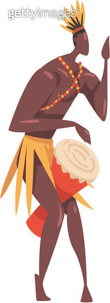 African Ritual Dance, Young Man Performing Folk Dance with Drum Wearing ...