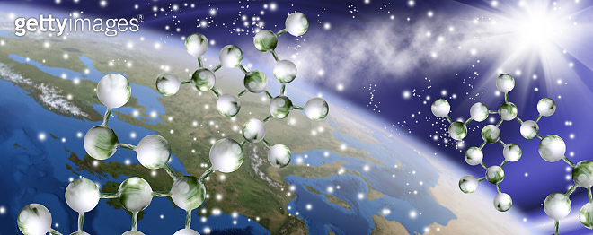 The image of stylized DNA chains and the planet Earth symbolizing ...