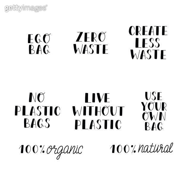 Eco guotes, lettering eco poster. Zero waste, no plastic bag, live ...
