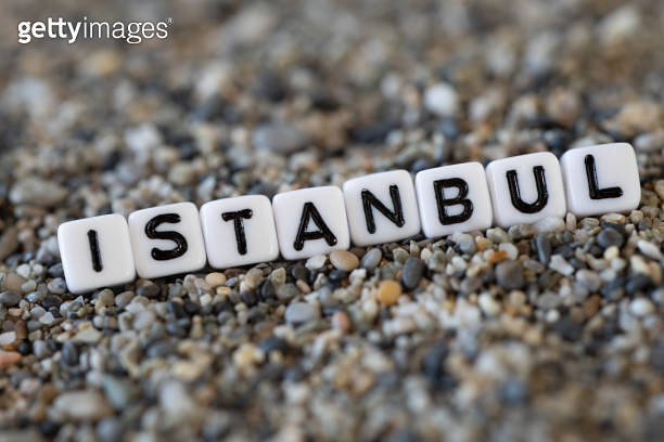 Istanbul inscription text in a still life of the letters laid out on a ...
