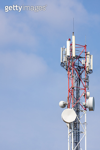 Cellular transmission tower closeup. Network Connection Concept-5G of ...