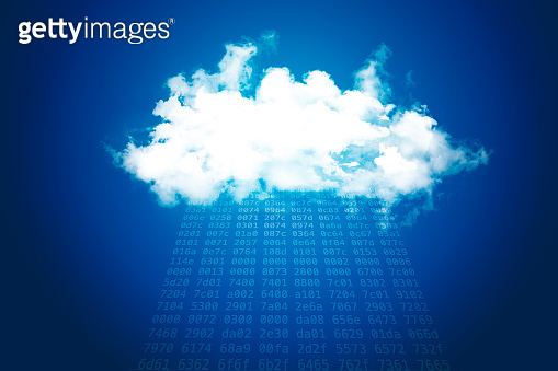 Data hex codes falling out from a cloud on a wet metal surface. Cloud ...