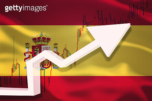 Spain growth chart. White 3D arrow and stocks chart grows up on the ...
