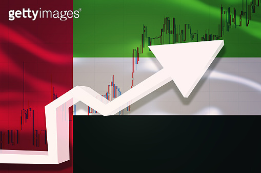 United Arab Emirates growth chart. White 3D arrow and stocks chart ...