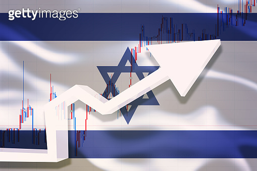 Israel growth chart. White 3D arrow and stocks chart grows up on the ...