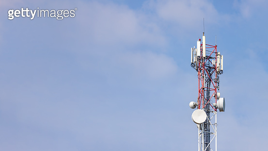 Cellular transmission tower closeup. Network Connection Concept-5G of ...