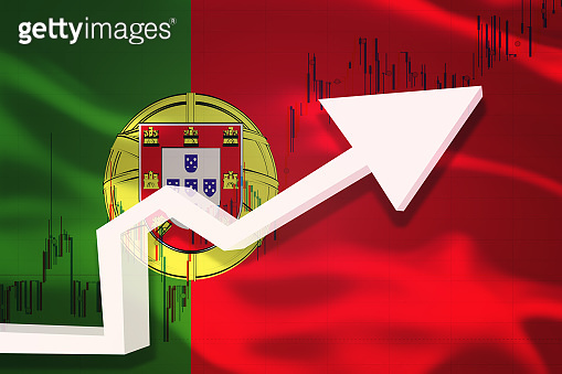 Portugal growth chart. White 3D arrow and stocks chart grows up on the ...