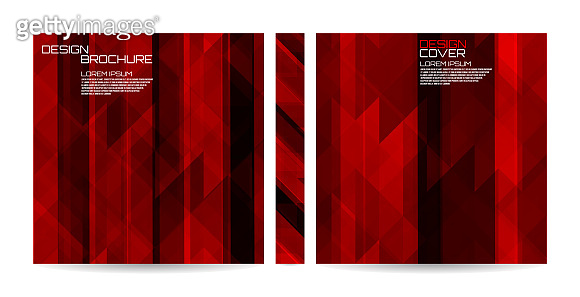 Brochure template with red striped overlapping diagonal triangles ...