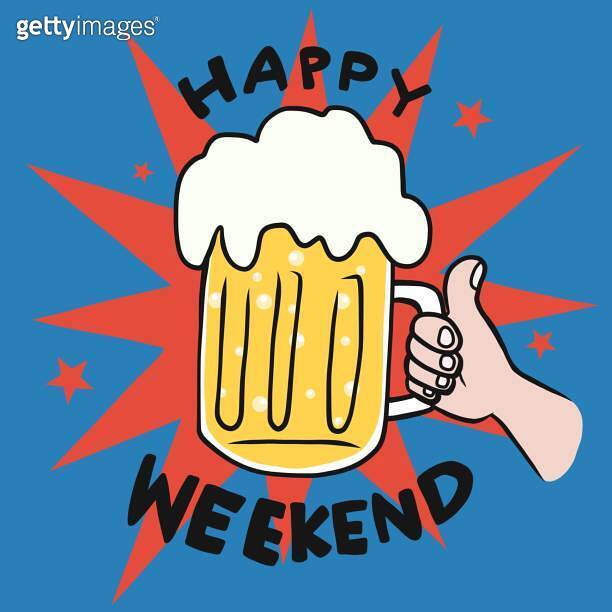 Happy weekend beer glass cheers in hand cartoon vector illustration ...
