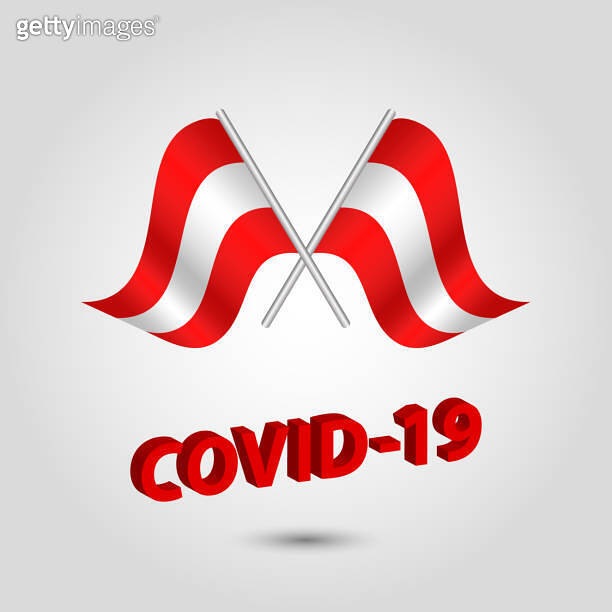 vector set two waving crossed flags of austria on silver pole 이미지 ...