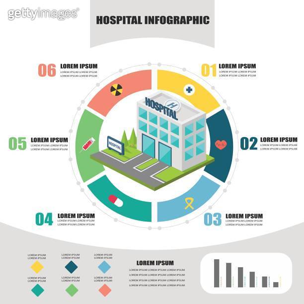 Hospital 6 options circle chart infographic vector illustration 이미지 ...