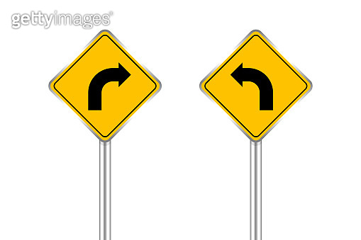 road sign of arrow pointing bend to left and right, traffic road sign ...