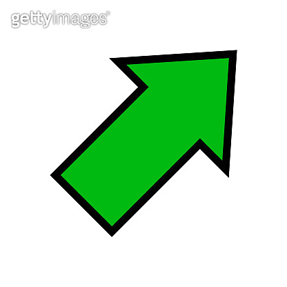single green arrow, diagonal arrow sign right up isolated on white ...