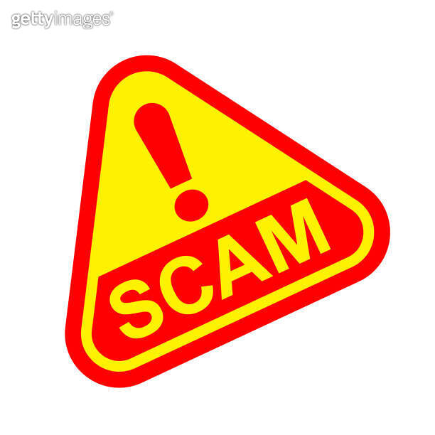 scam triangle sign label red yellow isolated on white, scam warning ...