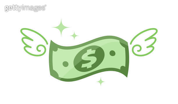 banknotes and wings, icon money notes and wing fly concept, symbol ...