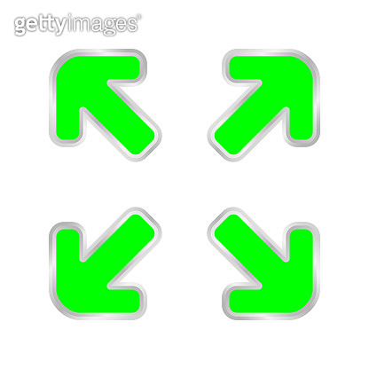 fluorescent green expand arrow isolated on white, arrows pointing out ...