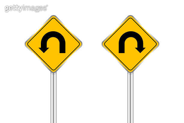 road sign of arrow pointing left and right u-turn, traffic road sign u ...
