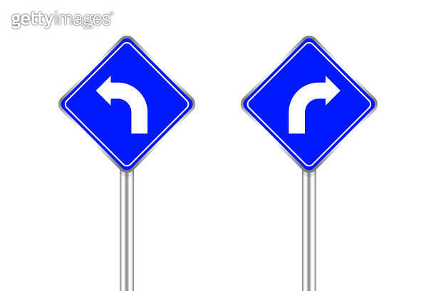 road sign of arrow pointing bend to left and right, traffic road sign ...