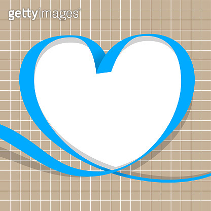 ribbon blue with heart shape on grid background, copy space, ribbon ...