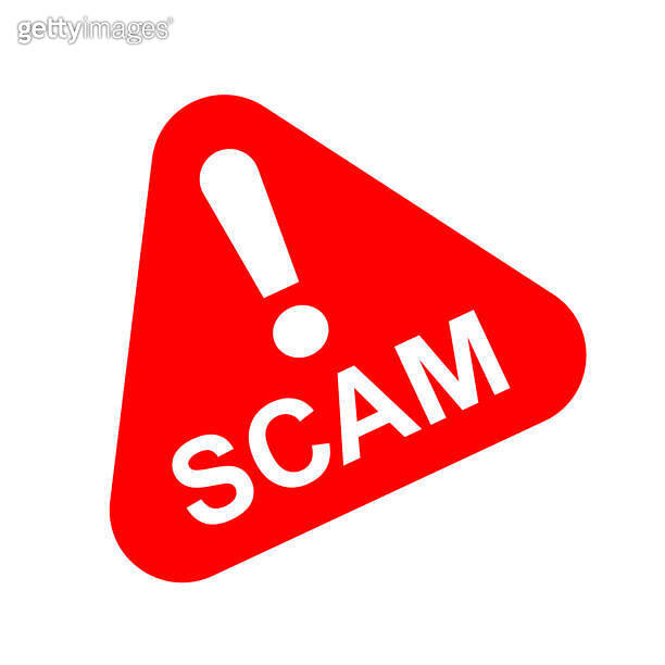 scam triangle sign red for icon isolated on white, scam warning sign ...