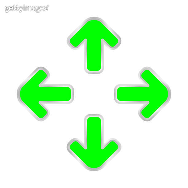 fluorescent green expand arrow isolated on white, arrows pointing out ...