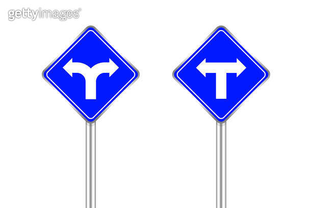 road sign of arrow pointing bend to left and right, traffic road sign ...