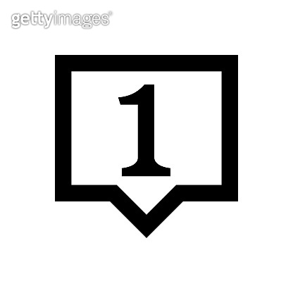icon number 1 in speech bubble square black isolated on white, first ...